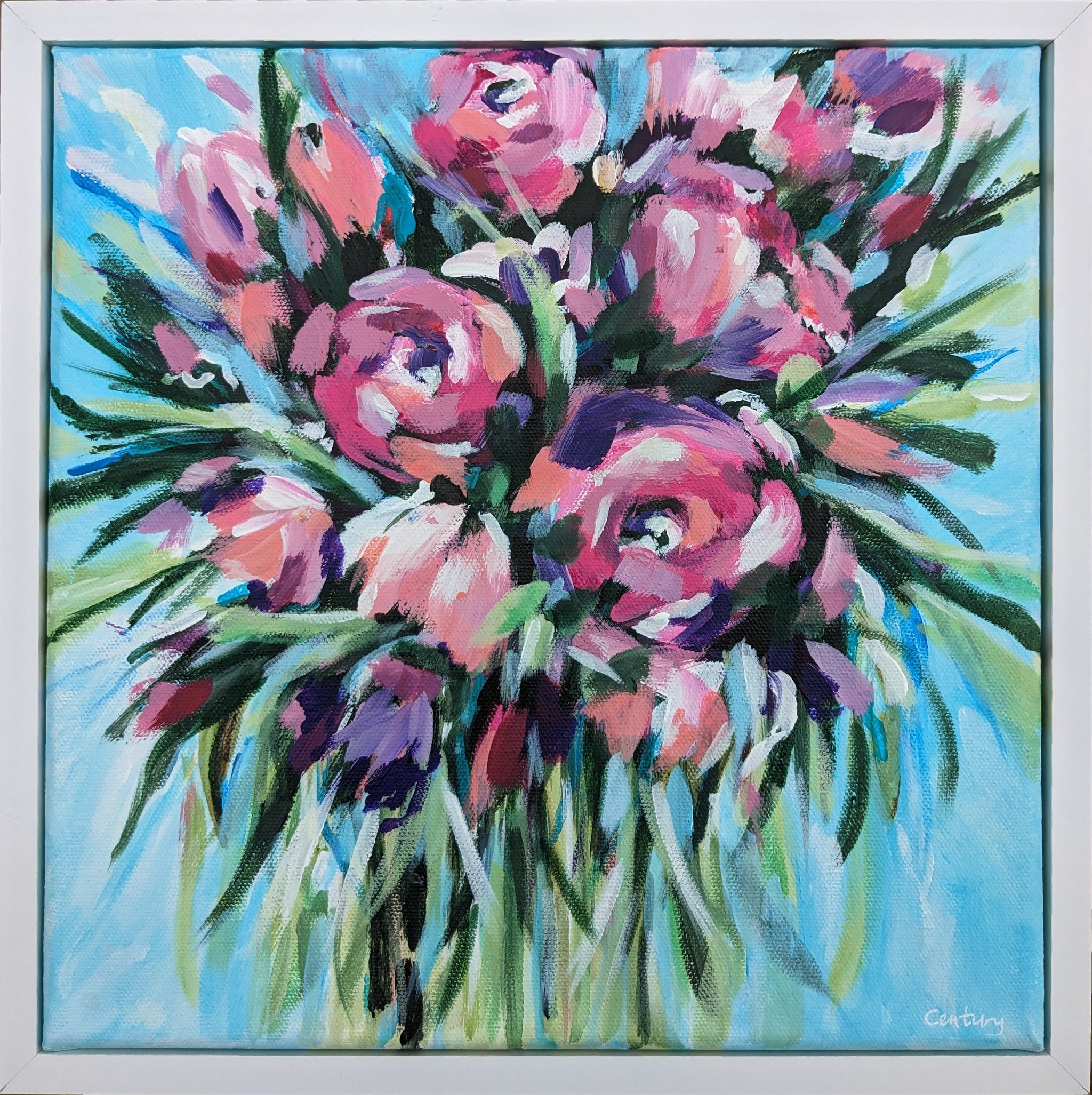 Abstract Flower bouquet small canvas painting, original by Judy Century ...