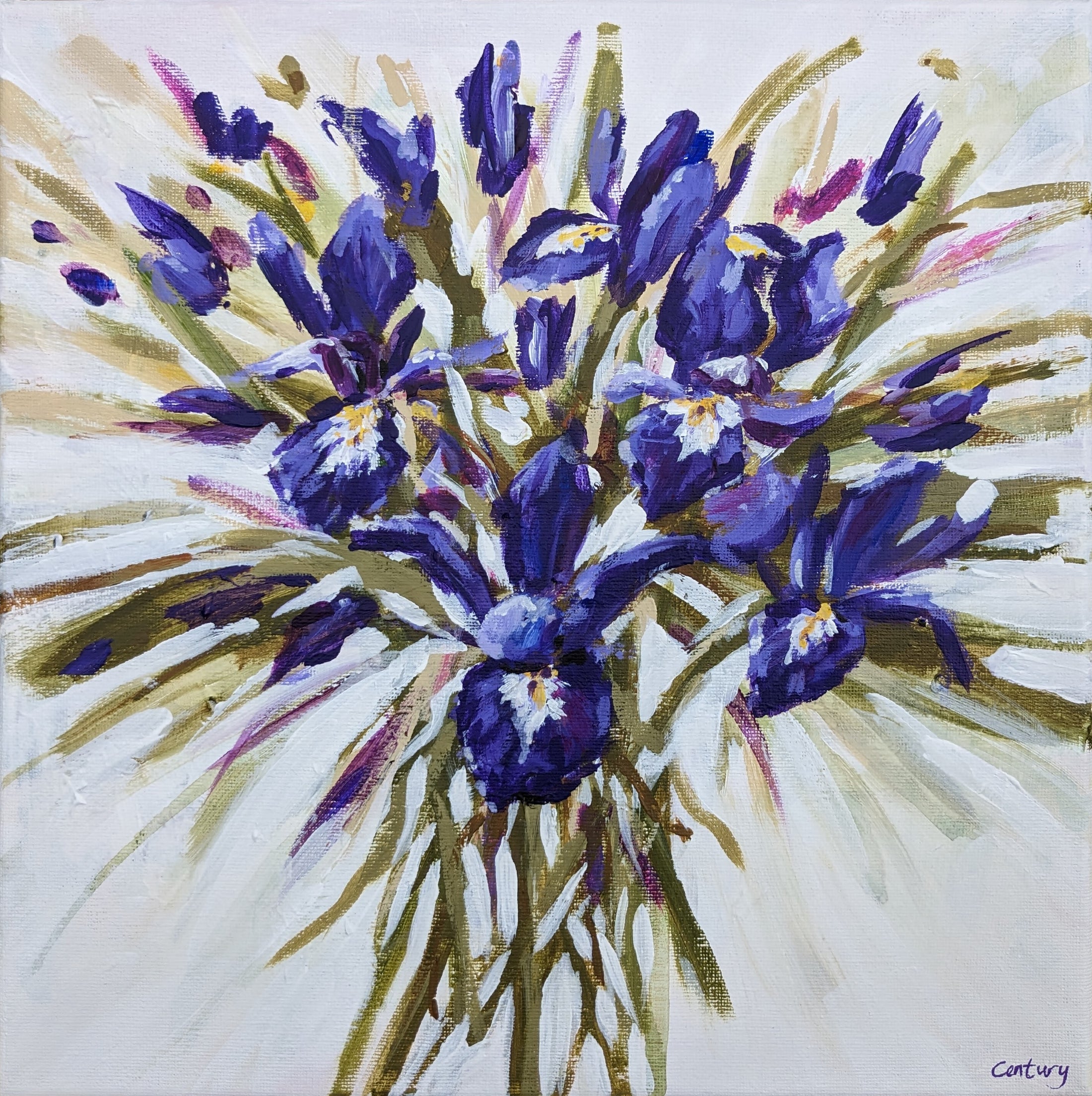 Abstract Expressive Iris Flower bouquet small canvas painting, original ...