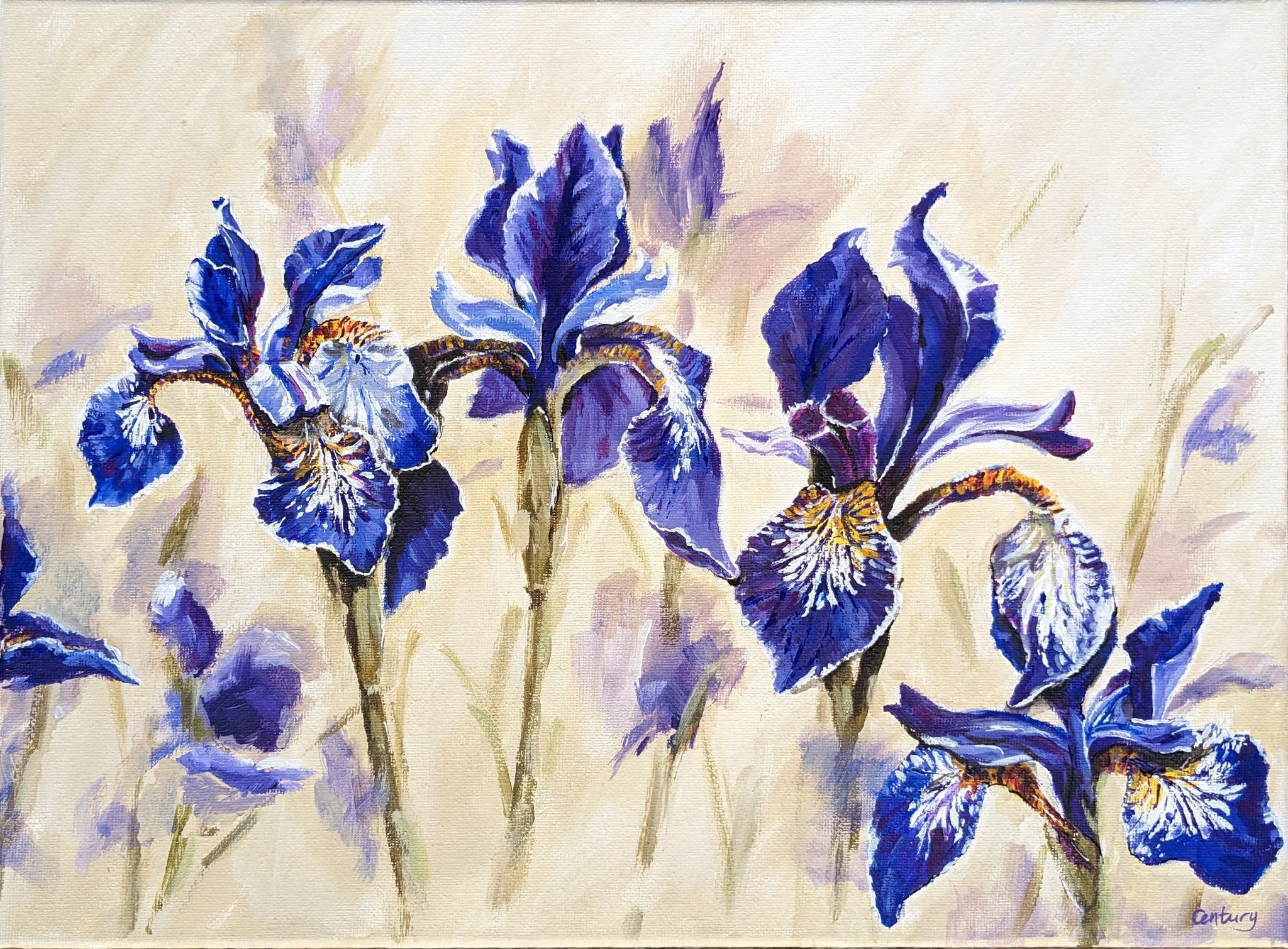 Iris Flower original abstract canvas painting purple neutral Judy ...